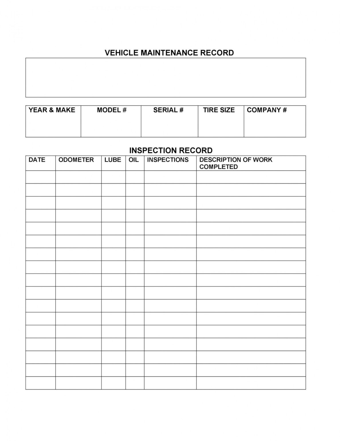 》Vehicle Repair Record Worksheet Template