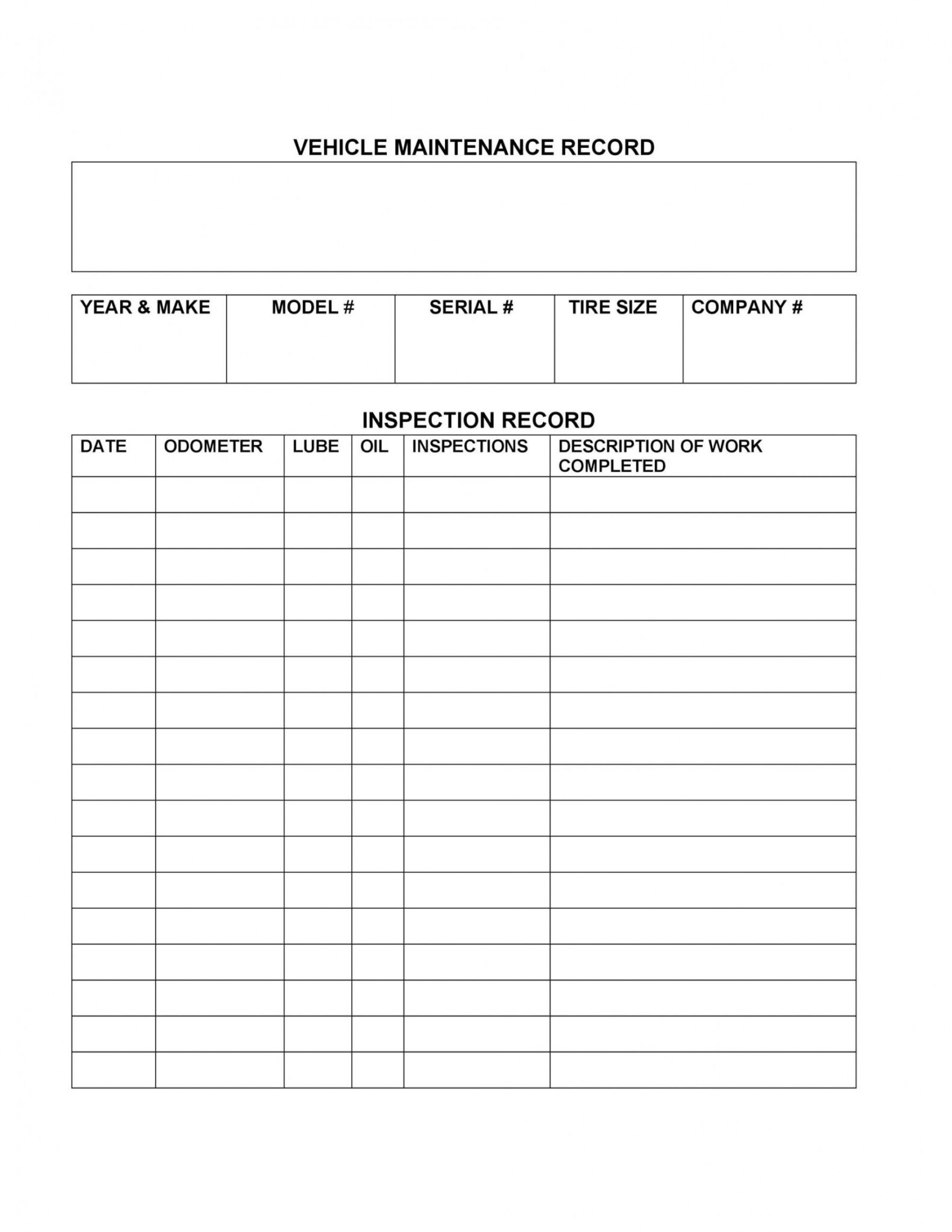 》Vehicle Repair Record Worksheet Template