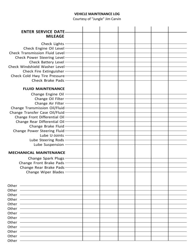 》Vehicle Repair Record Worksheet Template