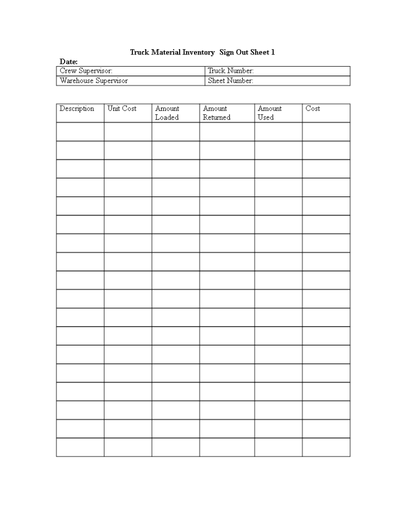 》Printable Vehicle Sign-out Sheet Template