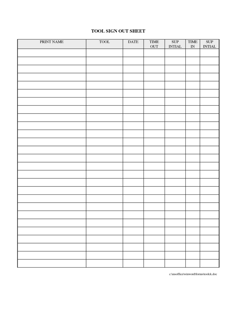 》Printable Vehicle Sign-out Sheet Template