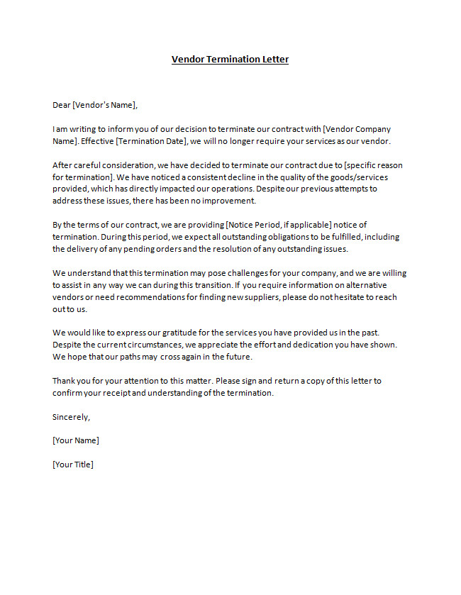  Vendor Termination Letter Template Word 
