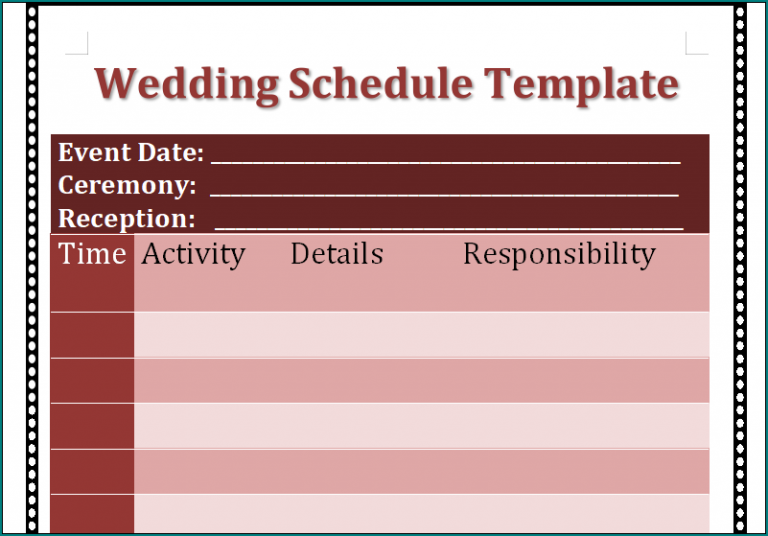 》Free Printable Wedding Schedule Template