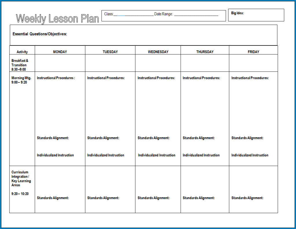 》Printable Weekly Lesson Planner Template