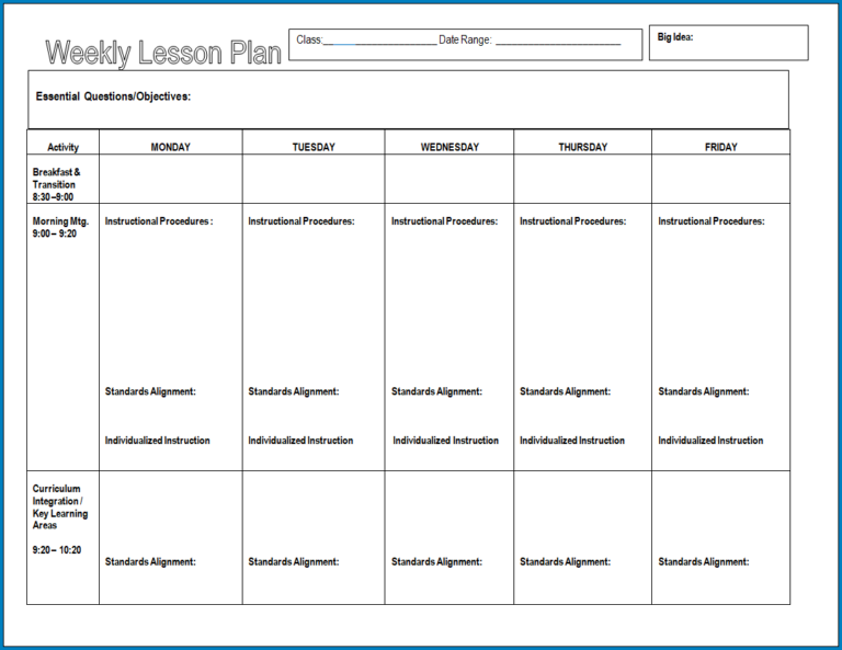 》Printable Weekly Lesson Planner Template