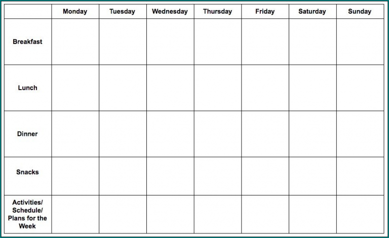 》Free Printable Weekly Menu Template