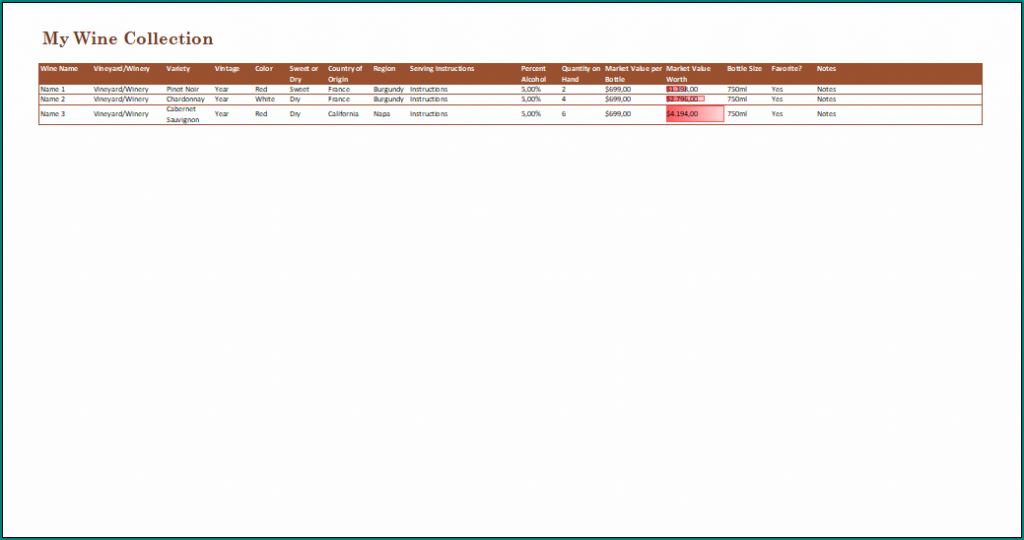 》Free Printable Wine Collection Inventory Template