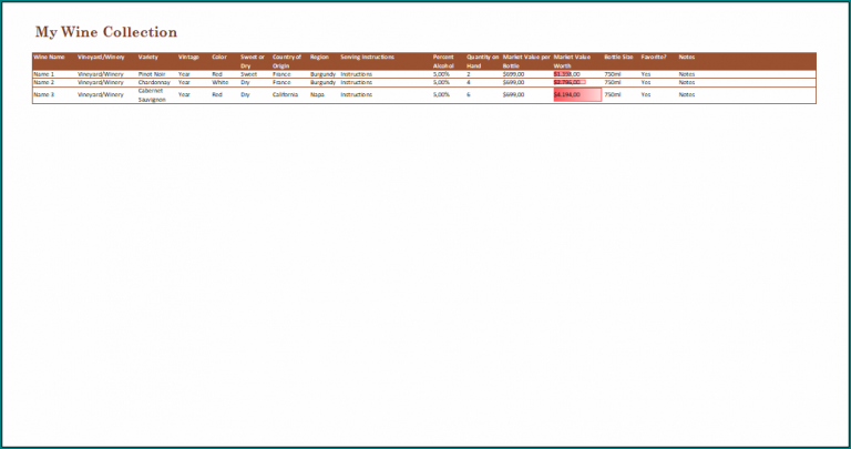 》Free Printable Wine Collection Inventory Template
