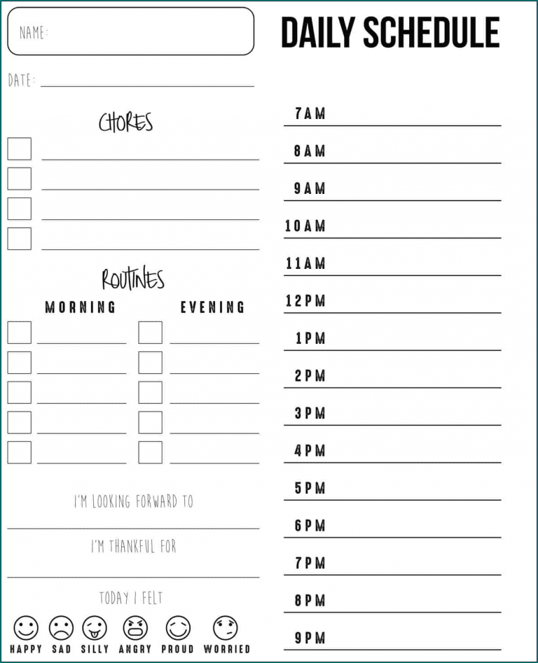 》Free Pintable Word Daily Schedule Template