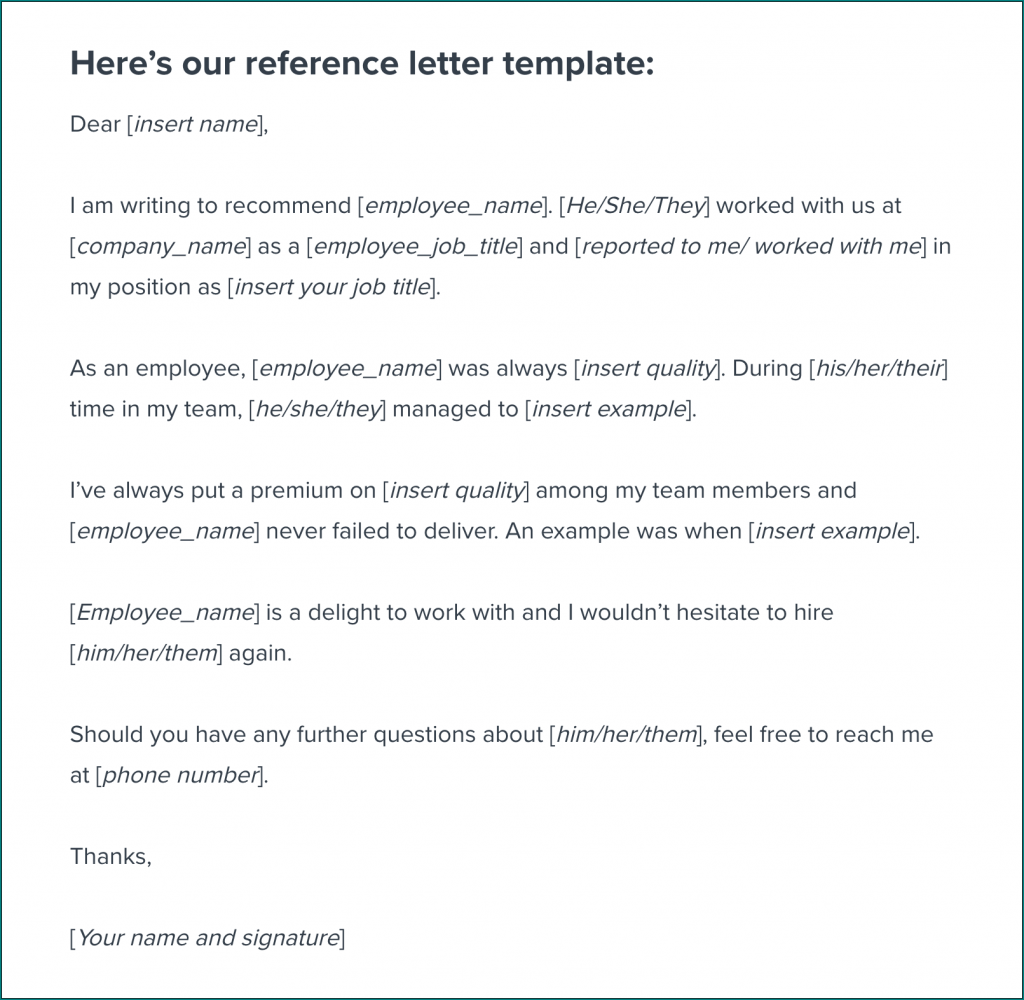 》Free Printable Work Reference Letter