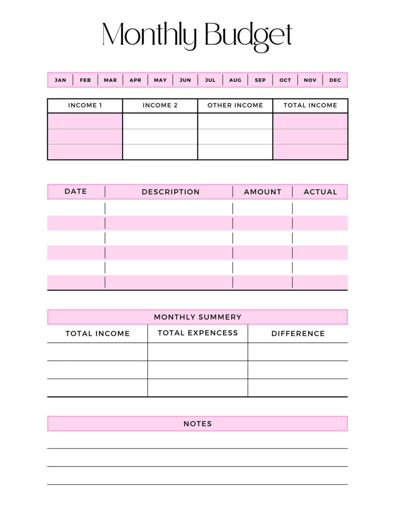 Aesthetic Pink Budget Template, Digital Budget Planner, Budget | Bogiolo