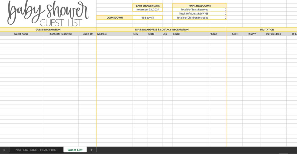 Baby Shower Guest List Template | Bogiolo