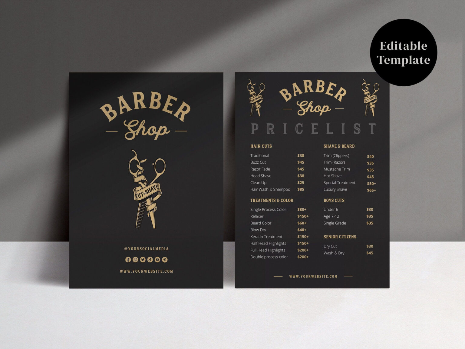 Barber Shop Price List Template, Printable Price Sheet, Editable | Bogiolo