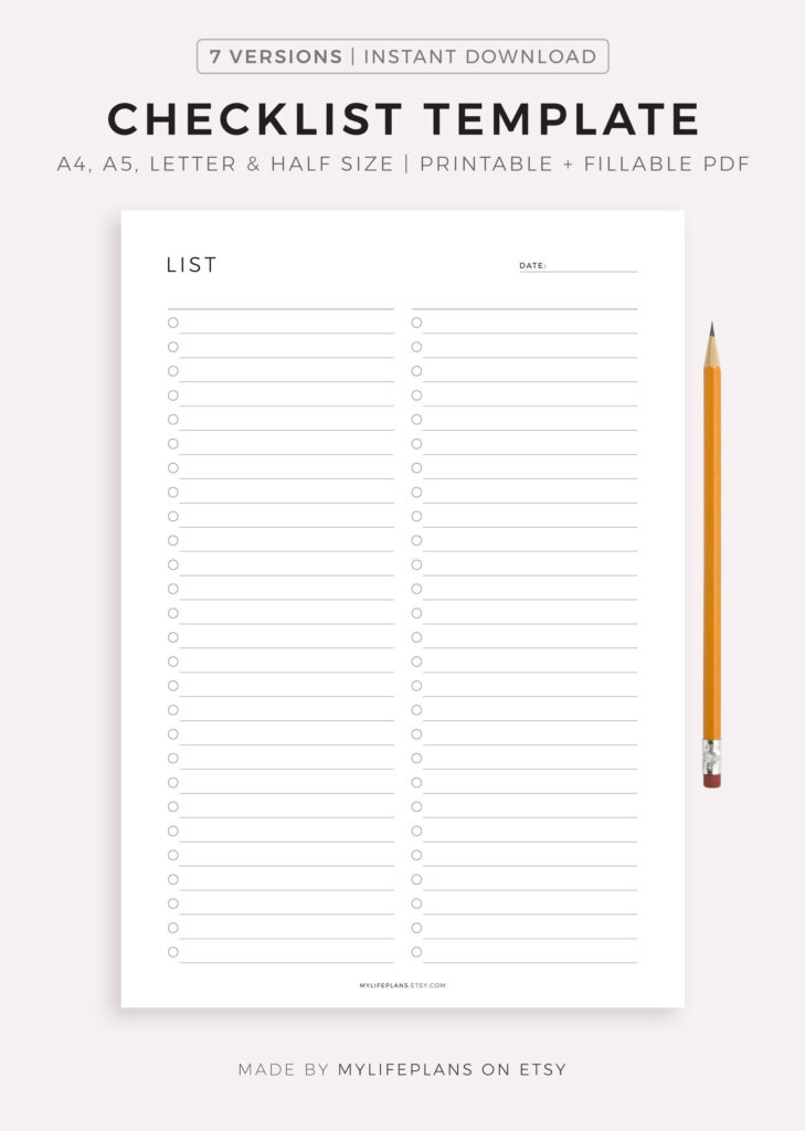 Blank Checklist Template Printable & Fillable, Simple Checklist | Bogiolo