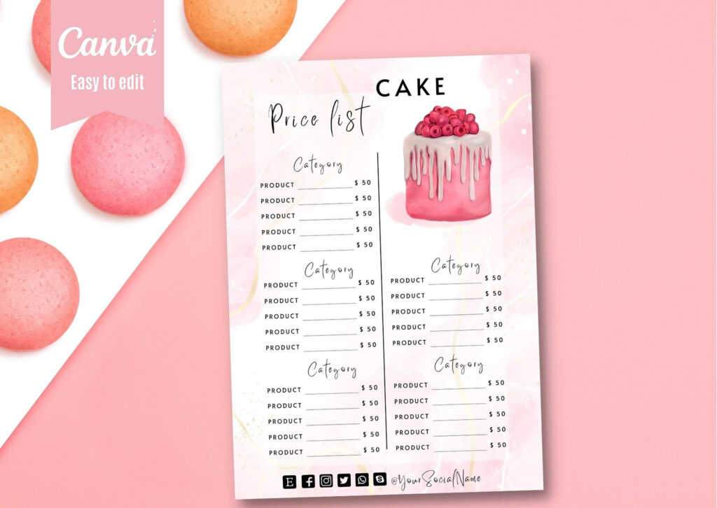 Cake Price List Template, Bakery Business Price List, Bakery Menu | Bogiolo