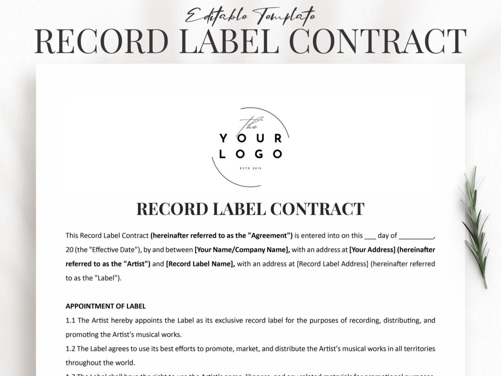 Complete Record Label Contract Template Exclusive Rights | Bogiolo