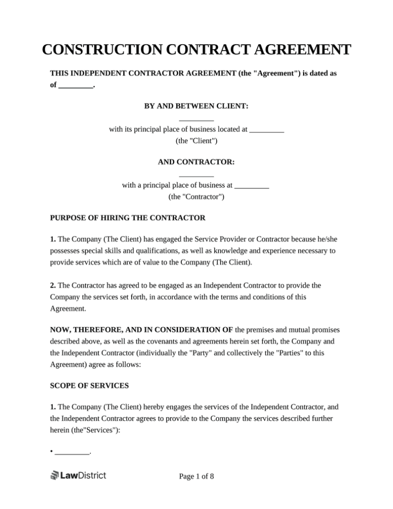 Create a Construction Contract Agreement LawDistrict | Bogiolo