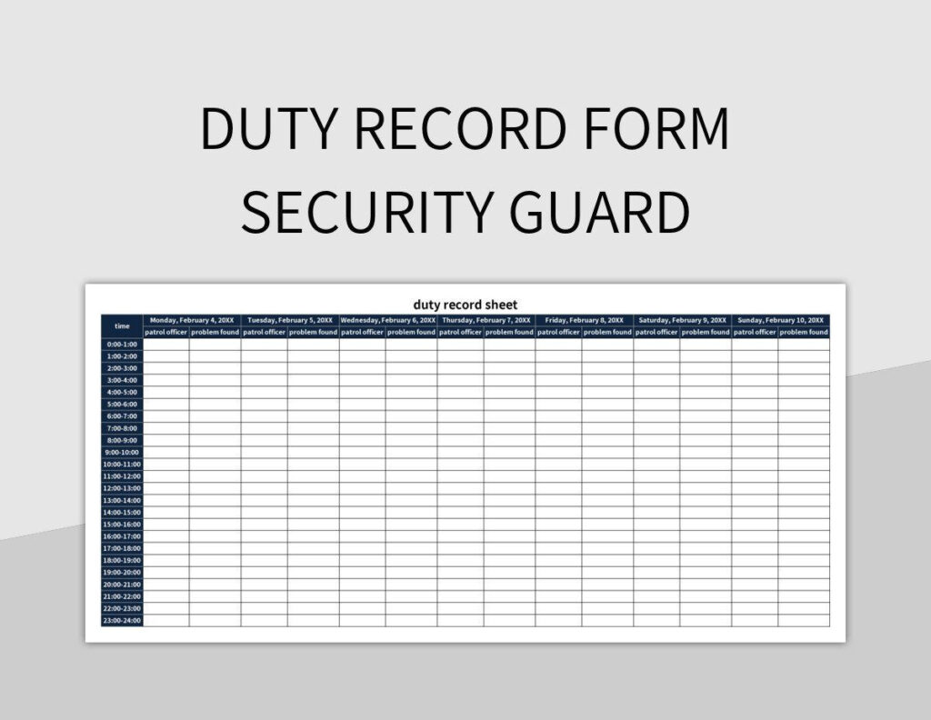 Duty Record Form Security Guard Excel Template And Google Sheets | Bogiolo
