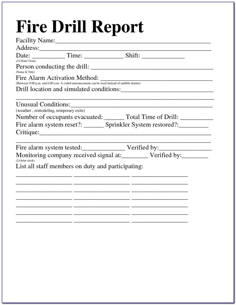 》Free Printable Employee Fire Drill Checklist Template