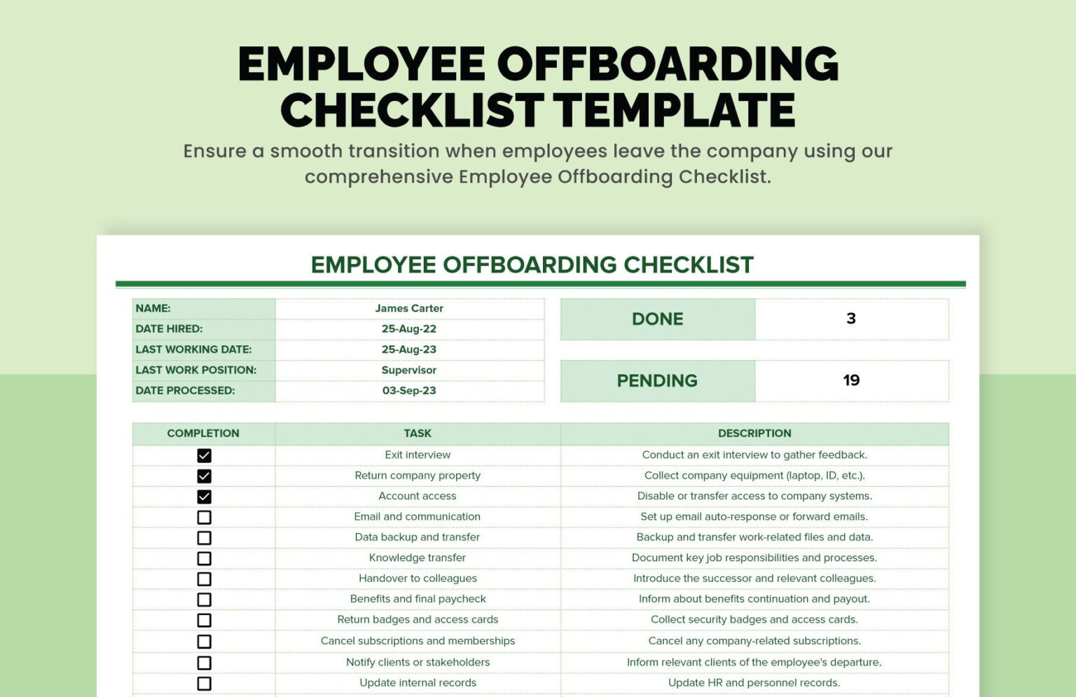 Employee Offboarding Checklist Template in Excel, Google Sheets | Bogiolo