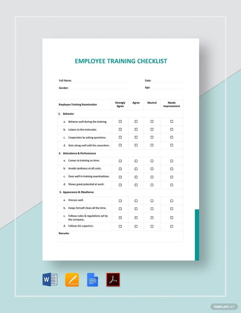 Employee Training Checklist Template in Pages, Word, PDF, Google | Bogiolo