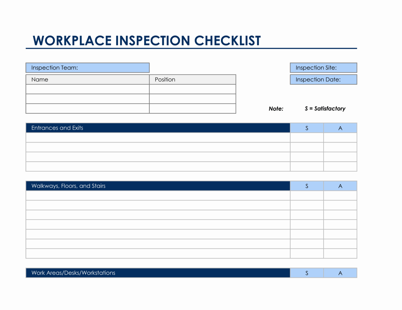 Excel Workplace Inspection Checklist | Bogiolo