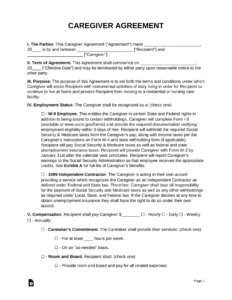 Free Caregiver Agreement Template – PDF Word – eForms | Bogiolo