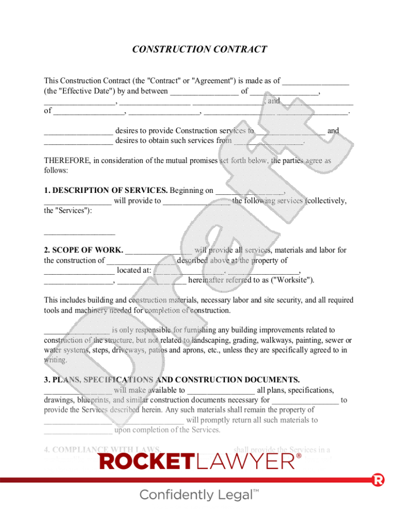 Free Construction Contract: Make, Sign & Download – Rocket Lawyer | Bogiolo