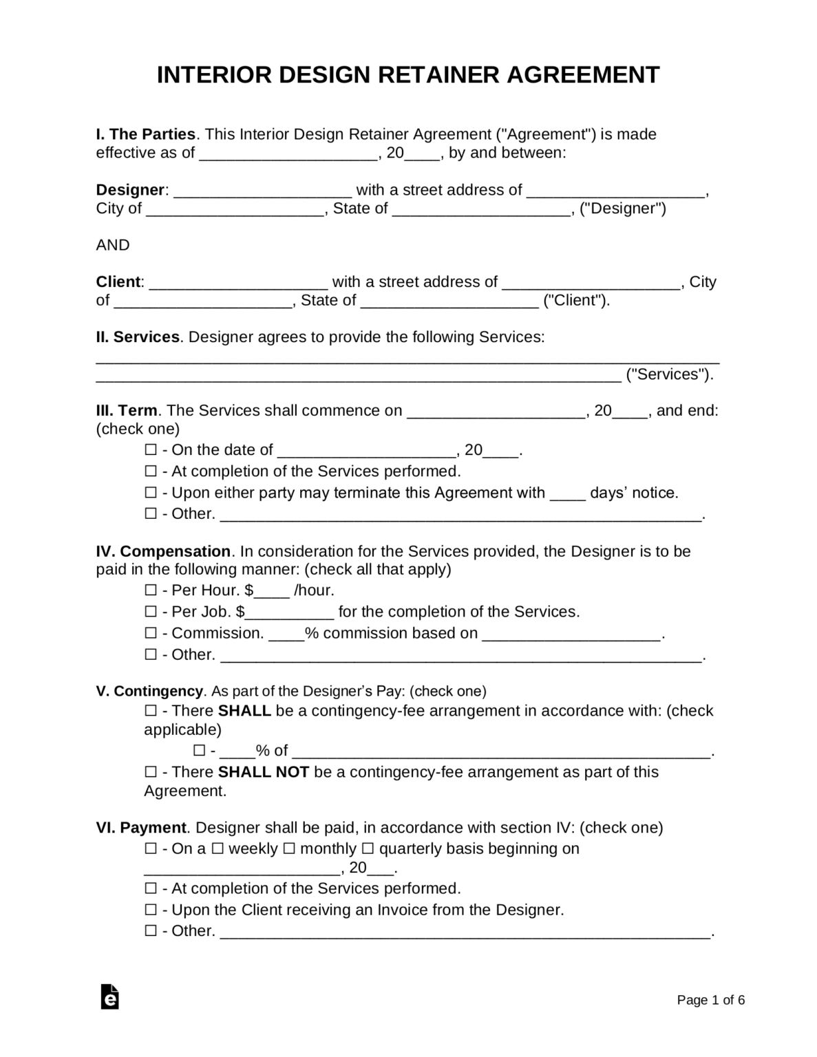 Free Interior Design Retainer Agreement – PDF Word – eForms | Bogiolo
