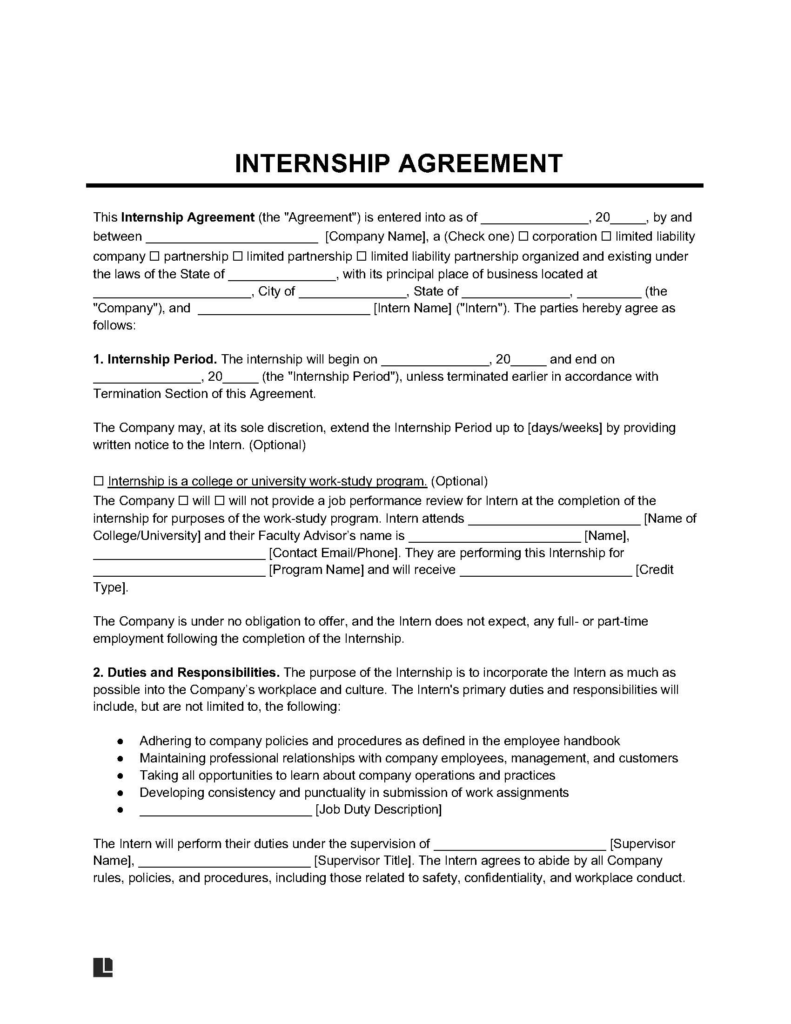 Free Internship Agreement Template Pdf Word Bogiolo