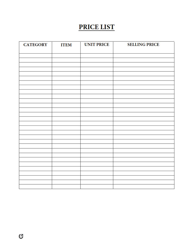 Free Price List Templates PDF WORD EXCEL | Bogiolo