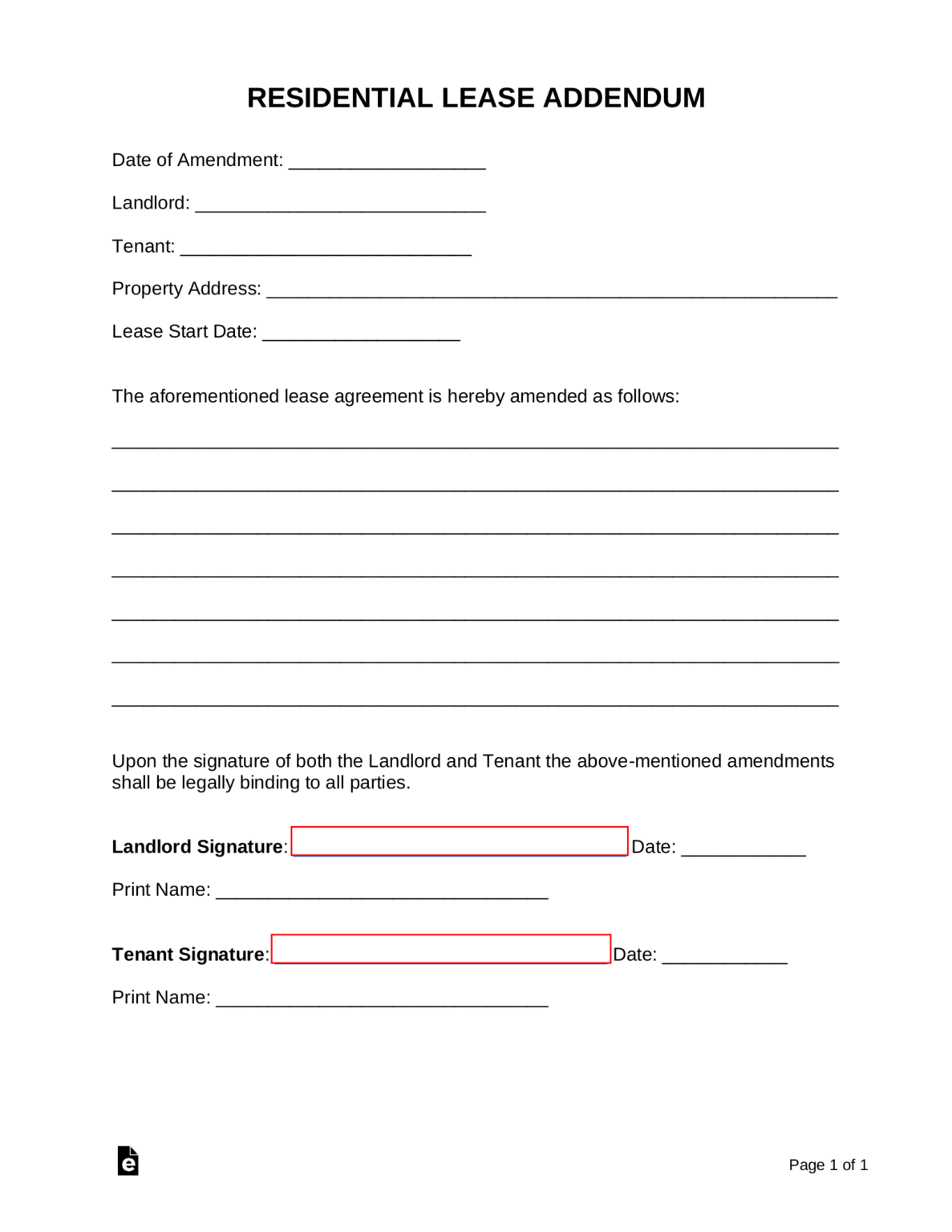 Free Residential Lease Addendum Template – PDF Word – eForms | Bogiolo