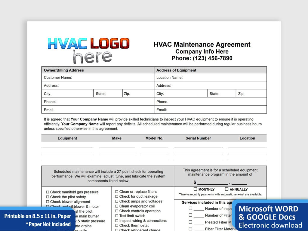 HVAC Maintenance Agreement Template, Preventative Maintenance | Bogiolo