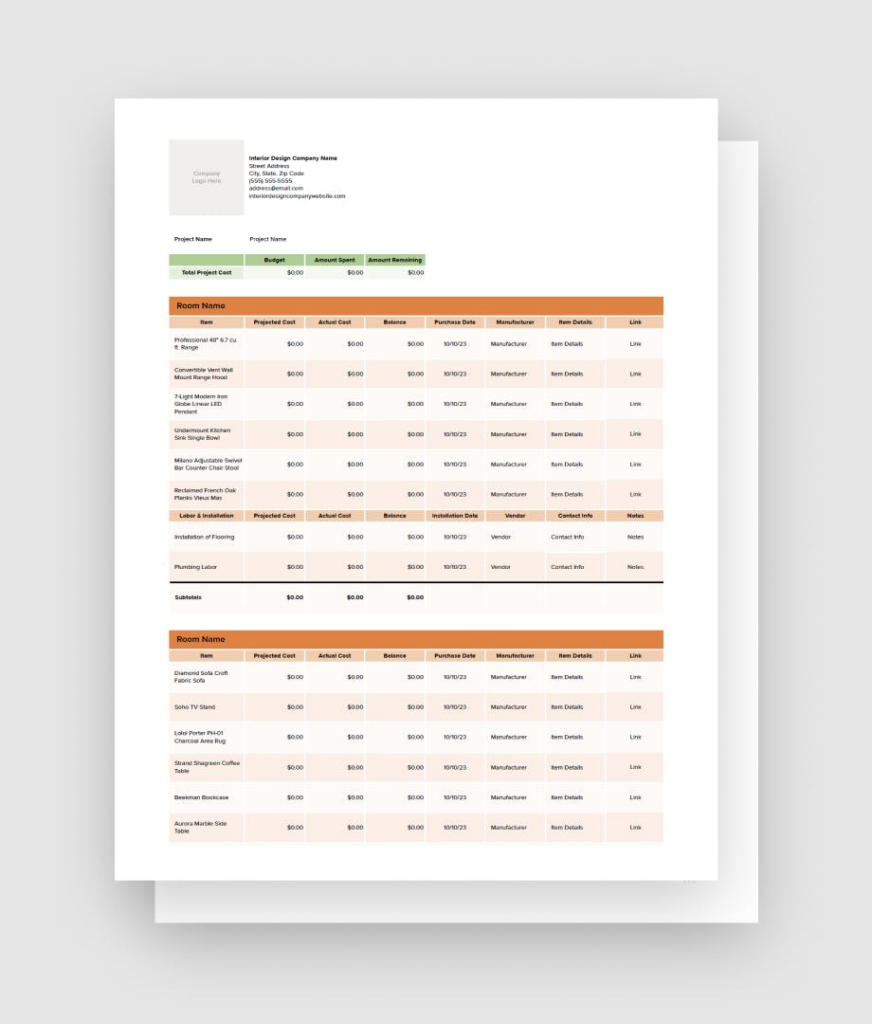 Interior Design Budget Free Template + Guide Houzz Pro | Bogiolo
