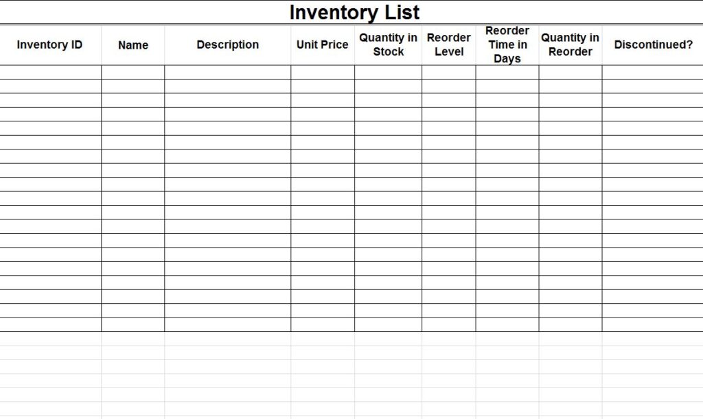 》Inventory Chart Template
