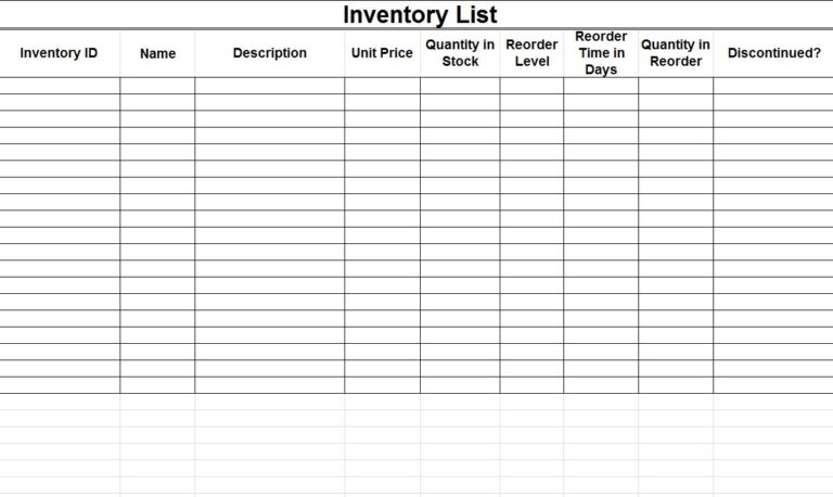 》Inventory Chart Template