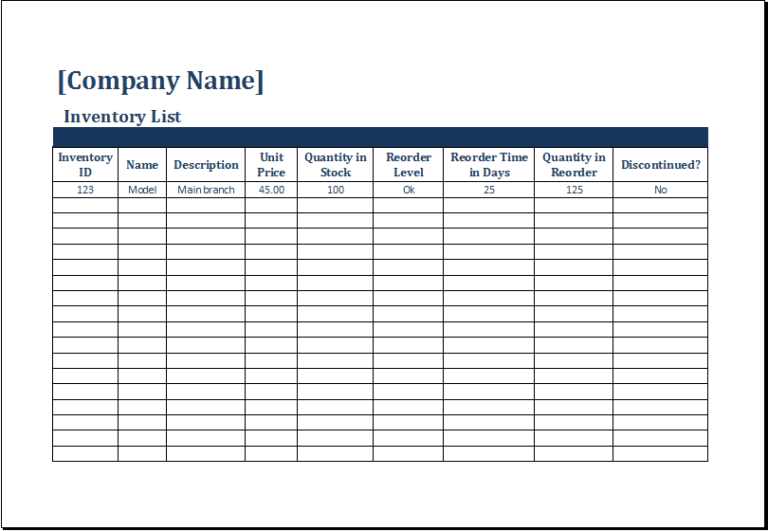 》Inventory Chart Template