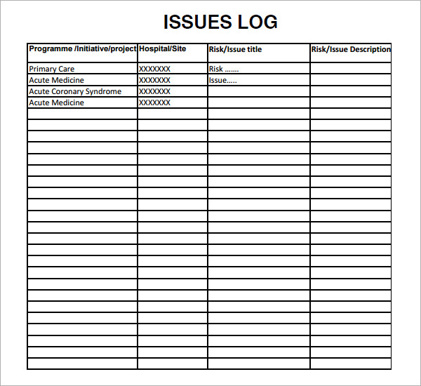 》Free Printable Issue Log Template