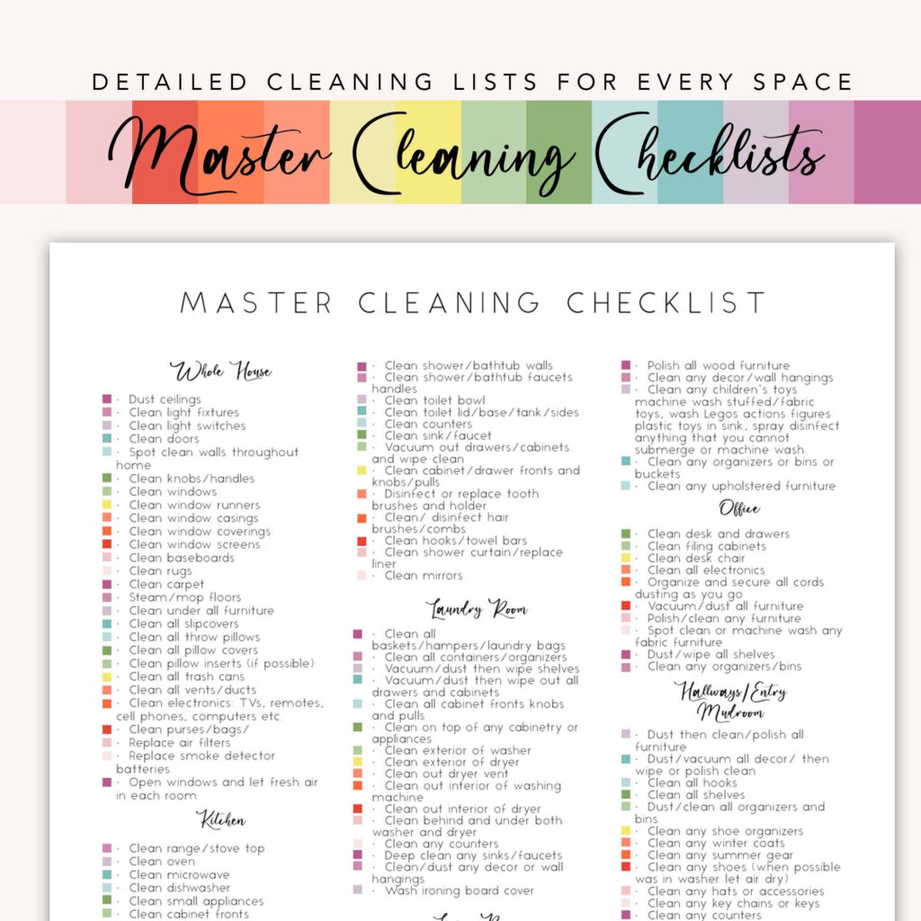 Master Cleaning Checklist- Cleaning Checklist Printable, Home Cleaning ...