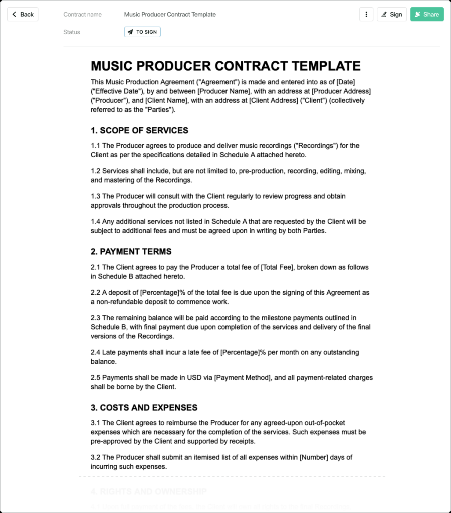 Music producer contract template – free to use | Bogiolo