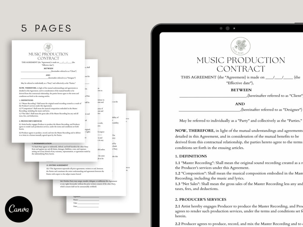 Music Production Agreement, Music Producer Contract Template | Bogiolo