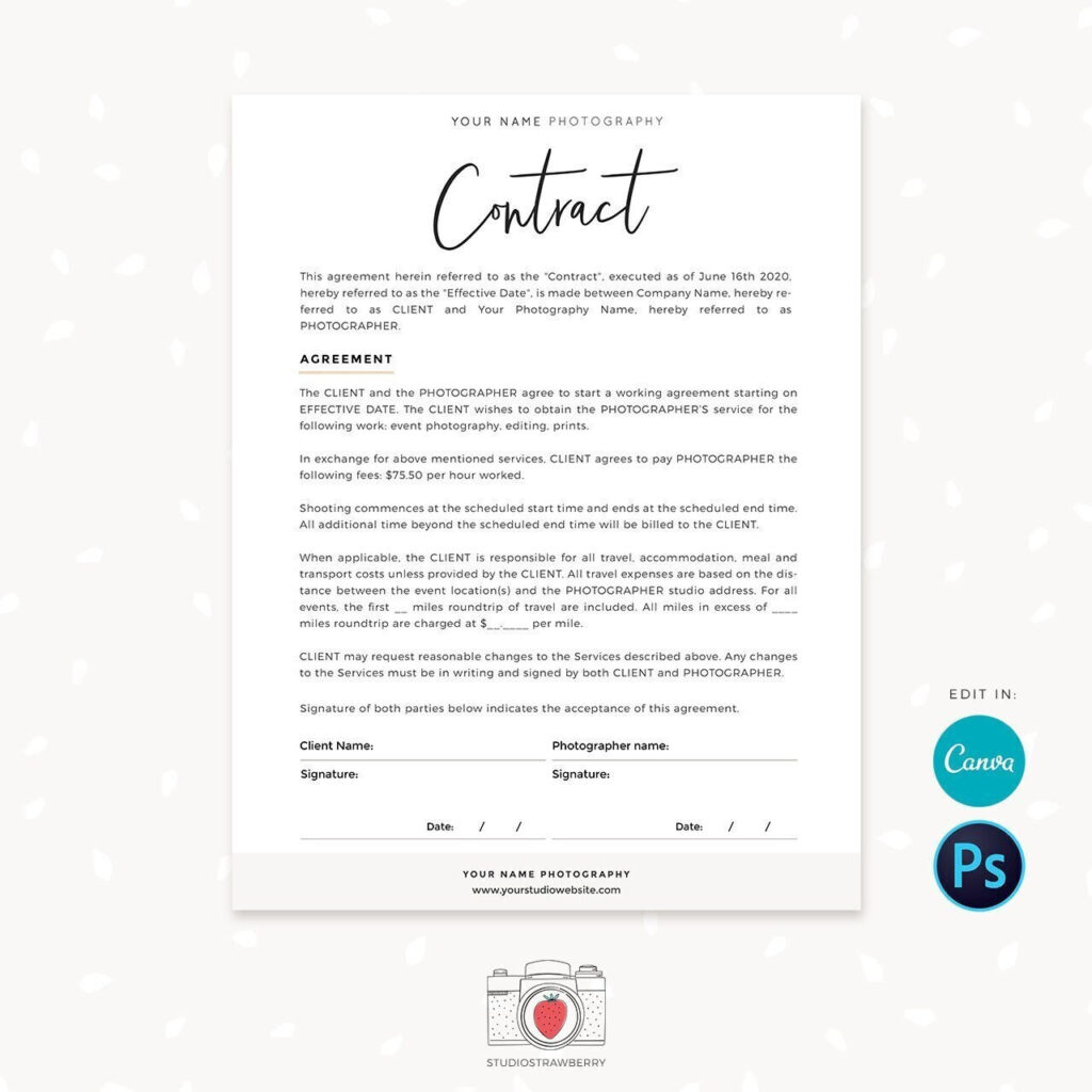 Photographer contract template, Photography Forms, Forms For ...