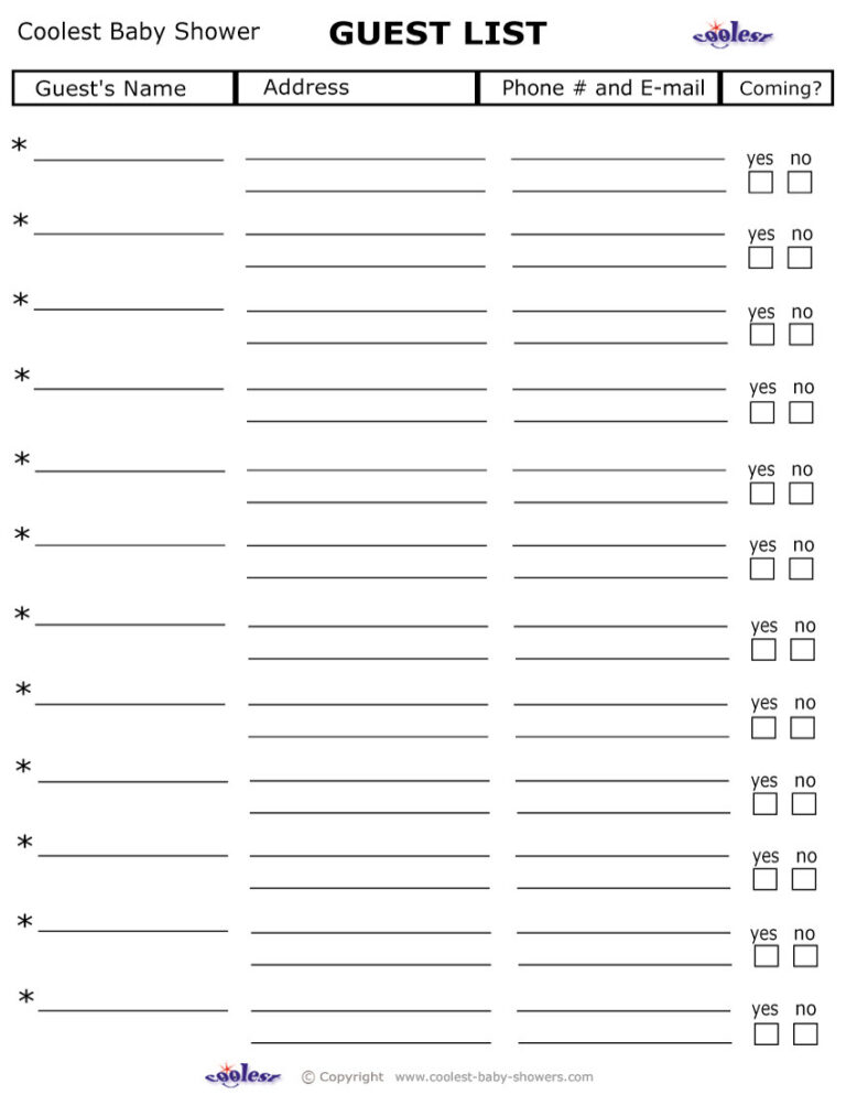 Printable Baby Shower Guest List – Coolest Free Printables | Bogiolo
