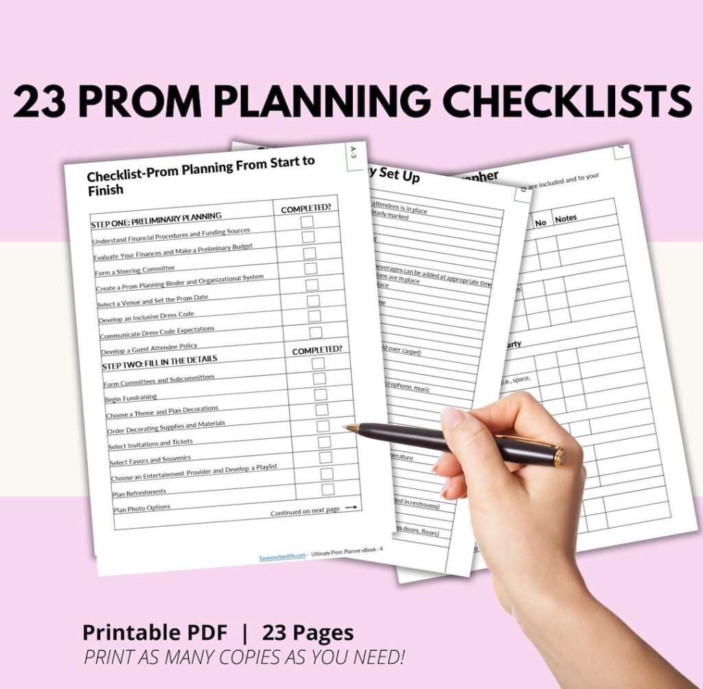 Printable Prom Checklists, High School Prom Planning Checklist, Prom ...