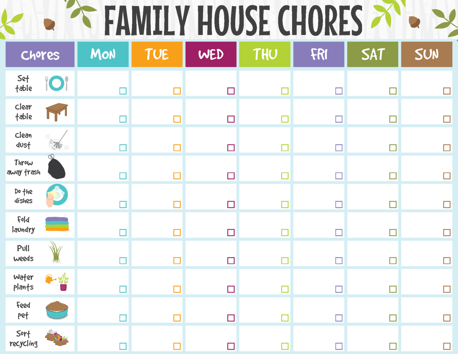 》Household Chore Chart Template