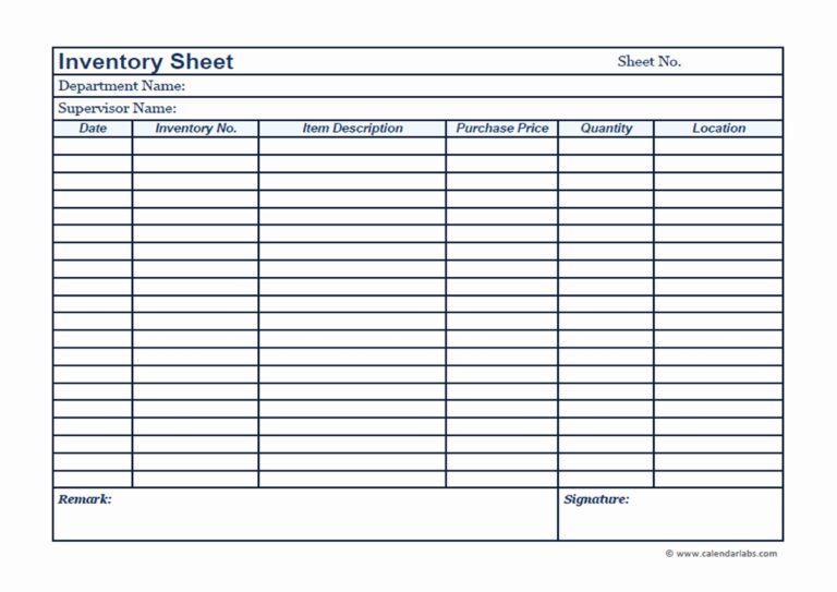 》Free Printable Inventory Checklist Template