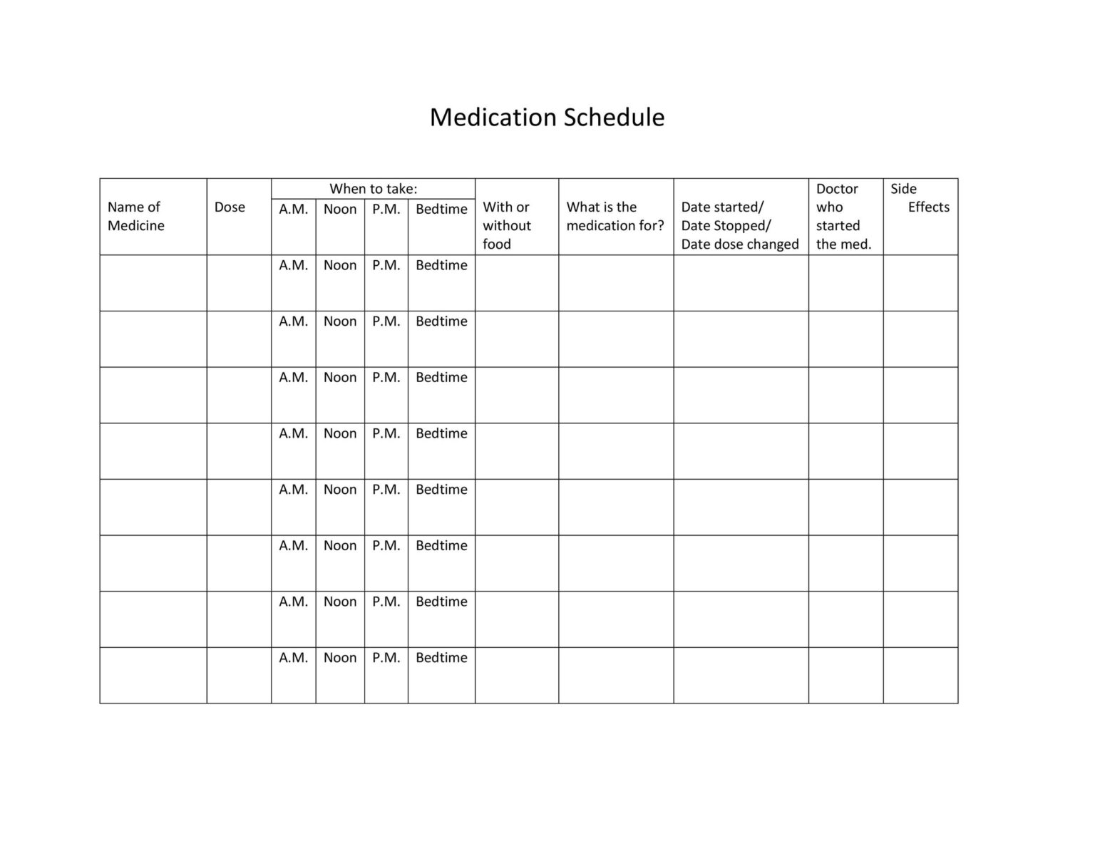 》Medication Chart Template