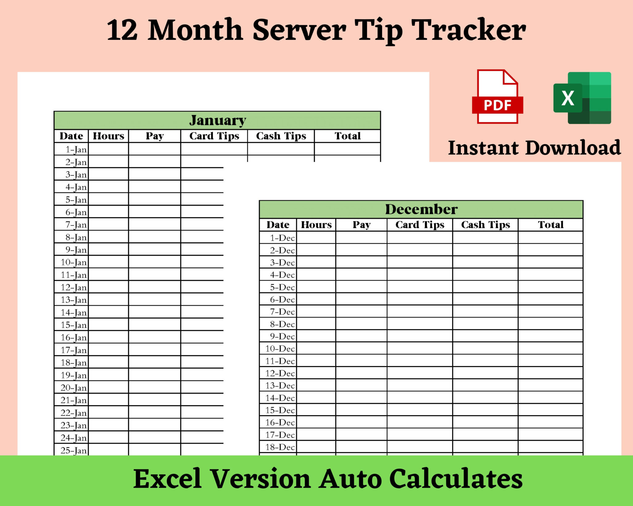 Server Tip Tracker Tip Tracker Template Printable Tip Tracker | Bogiolo