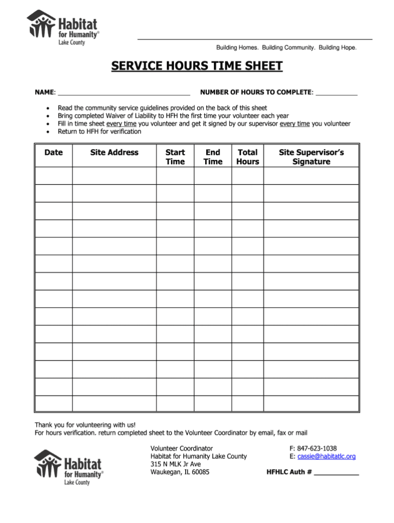 Service Hours Time Sheet – Fill Online, Printable, Fillable, Blank | Bogiolo