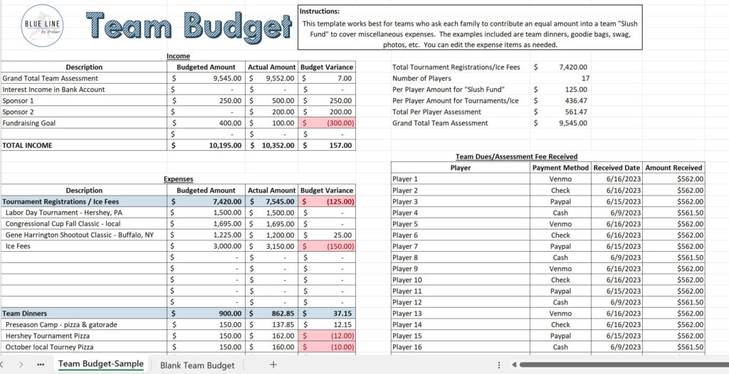 Sports Team Budget Template – Etsy | Bogiolo